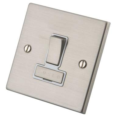 M2 Decorative 13A Switched Fused Spur White Insert Brushed Stainless ...