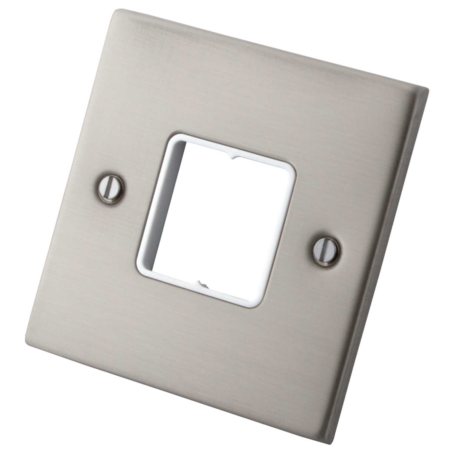M2 Decorative 1 Gang 2 Module Face Plate White Insert Brushed Stainless ...