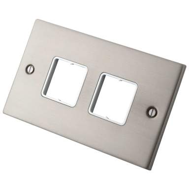 M2 Decorative 2 Gang 4 Module Front Plate White Insert Brushed ...