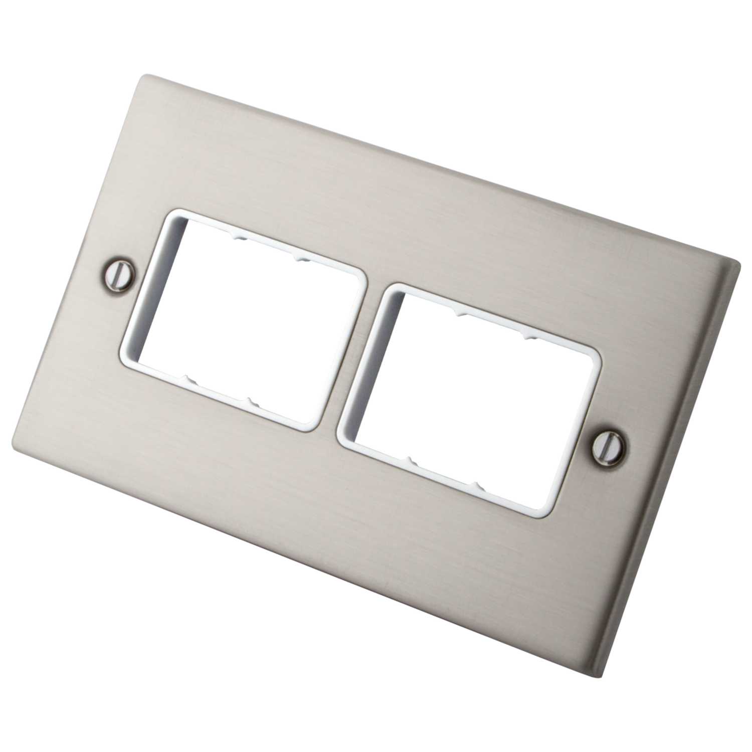 M2 Decorative 2 Gang 6 Module Face Plate White Insert Brushed Stainless ...