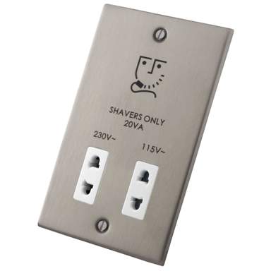 M2 Decorative Dual Voltage Shaver Socket White Insert Brushed Stainless ...