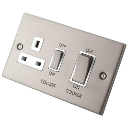 M2 Decorative 45A Cooker Control Unit White Insert Brushed Stainless ...