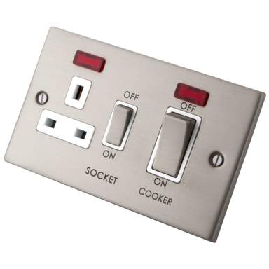 M2 Decorative 45A Cooker Control Unit with Neon White Insert Brushed ...