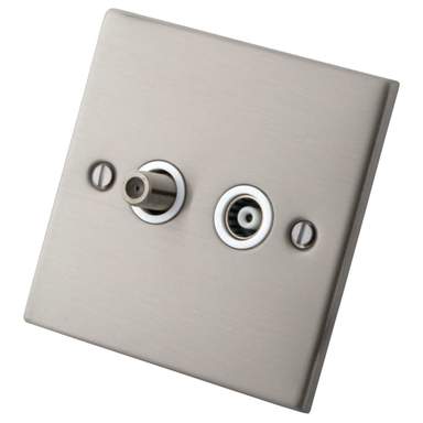 M2 Decorative 1 Gang Satellite and Coaxial Socket White Insert Brushed ...