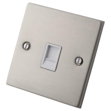 M2 Decorative 1 Gang CAT5E Data Outlet White Insert Brushed Stainless ...