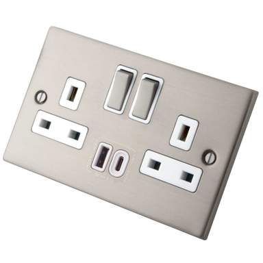 M2 Decorative 13A 2 Gang Socket with 1 x Type A and 1 x Type C USB ...