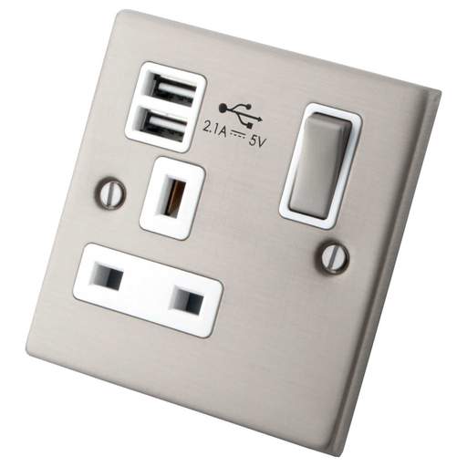 M2 Decorative 13A 1 Gang Switched Socket Twin USB Outlets White Insert ...