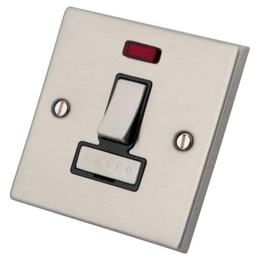 M2 Decorative 13A Switched Fused Spur with Neon Black Insert Brushed ...