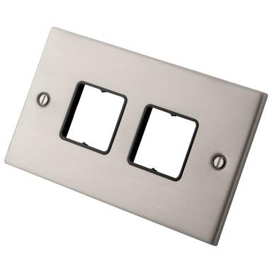 M2 Decorative 2 Gang 4 Module Front Plate Black Insert Brushed ...