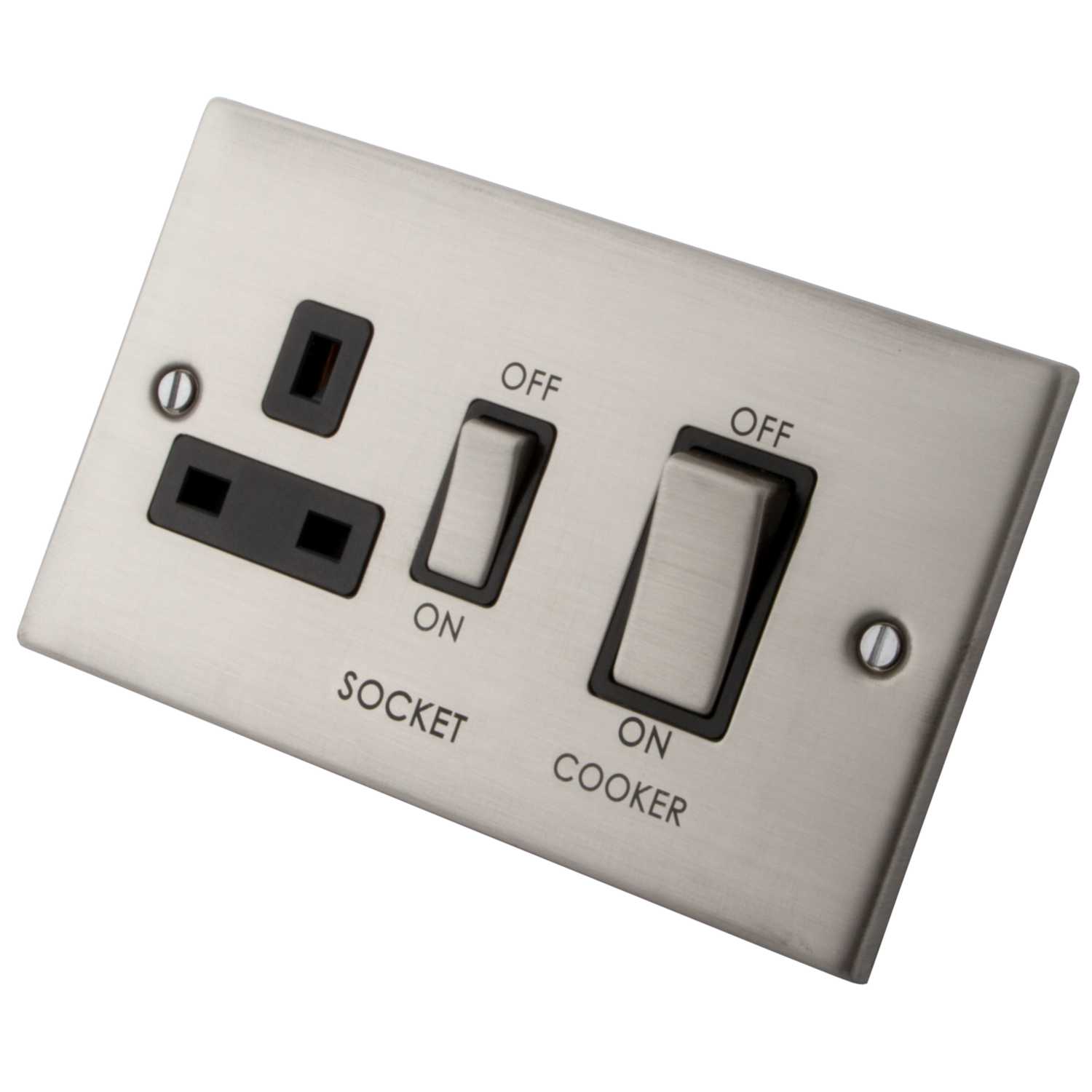 M2 Decorative 45A Cooker Control Unit Black Insert Brushed Stainless ...