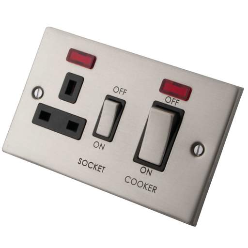 M2 Decorative 45A Cooker Control Unit with Neon Black Insert Brushed ...
