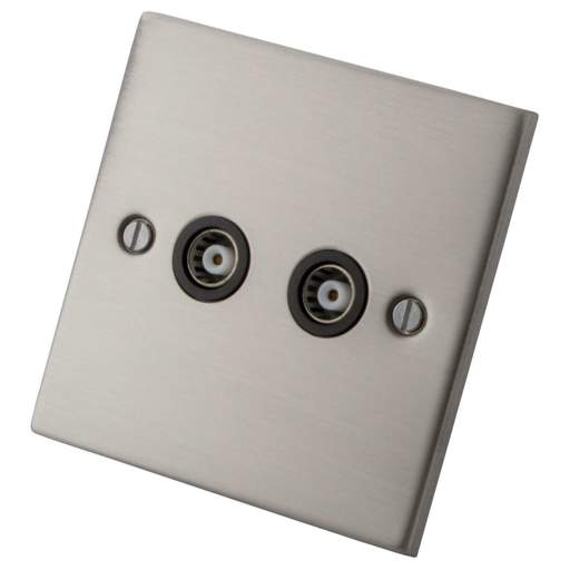 M2 Decorative 2 Gang Coaxial Socket Black Insert Brushed Stainless ...
