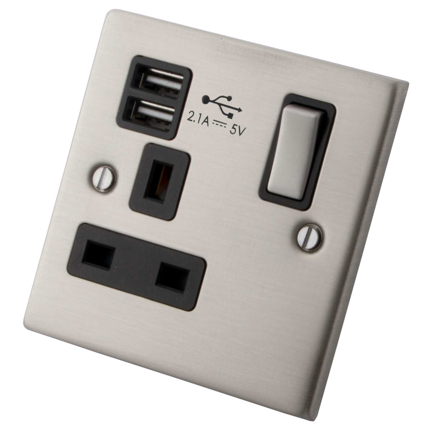 M2 Decorative 13A 1 Gang Switched Socket Twin USB Outlets Black Insert ...