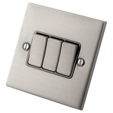 M2 Decorative 10A 3 Gang 2 Way Light Switch Grey Insert Brushed ...