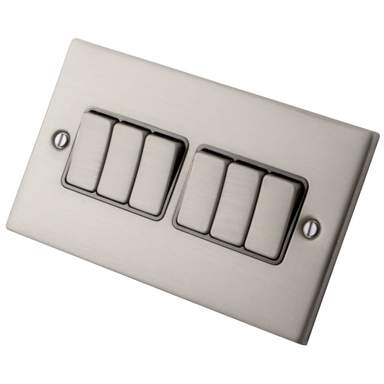 M2 Decorative 10A 6 Gang 2 Way Light Switch Grey Insert Brushed ...