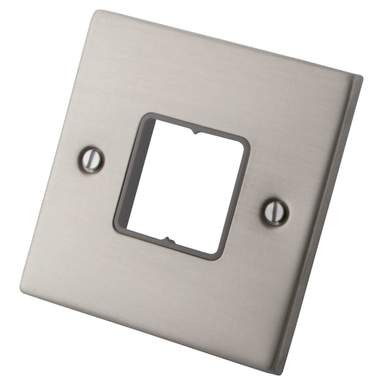 M2 Decorative 1 Gang 2 Module Front Plate Grey Insert Brushed Stainless ...