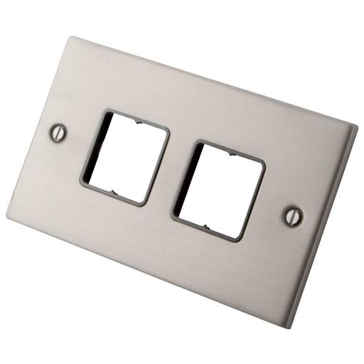 M2 Decorative 2 Gang 4 Module Front Plate Grey Insert Brushed Stainless ...