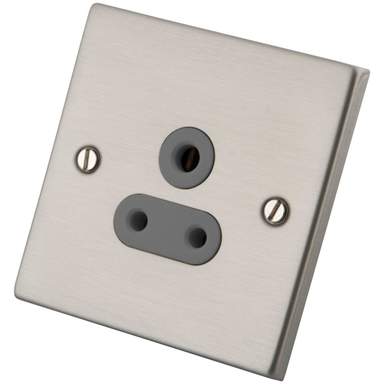 M2 Decorative 5A 1 Gang Unswitched Socket Grey Insert Brushed Stainless ...
