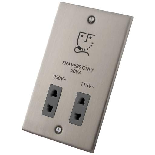 M2 Decorative Dual Voltage Shaver Socket Grey Insert Brushed Stainless ...