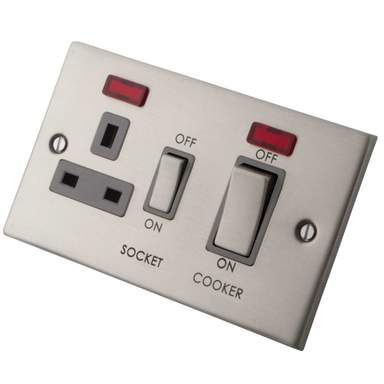M2 Decorative 45A Cooker Control Unit with Neon Grey Insert Brushed ...