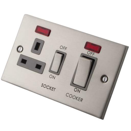 M2 Decorative 45A Cooker Control Unit with Neon Grey Insert Brushed ...