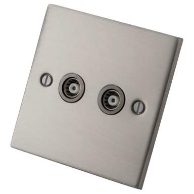 M2 Decorative 2 Gang Coaxial Socket Grey Insert Brushed Stainless Steel ...