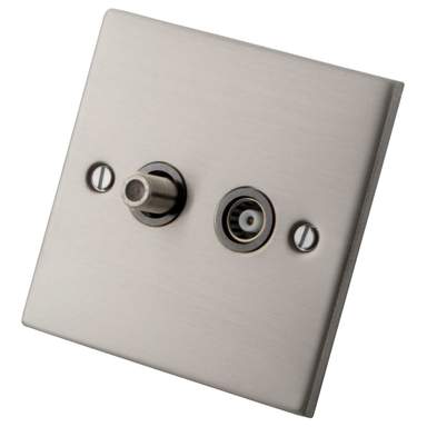 M2 Decorative 1 Gang Satellite and Coaxial Socket Grey Insert Brushed ...