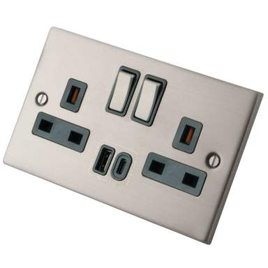 M2 Decorative 13A 2 Gang Socket with 1 x Type A and 1 x Type C USB ...