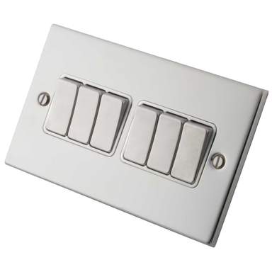M2 Decorative 10A 6 Gang 2 Way Light Switch Metal / White Insert ...