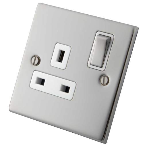 M2 Decorative 13A 1 Gang Switched Socket Metal / White Insert Polished ...