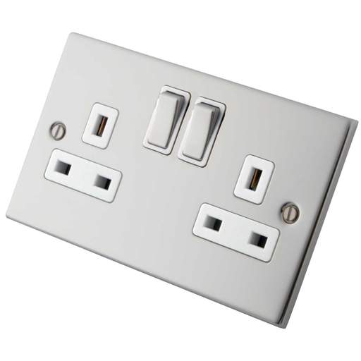 M2 Decorative 13A 2 Gang Switched Socket Metal / White Insert Polished ...