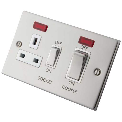 M2 Decorative 45A Cooker Control Unit with Neon Metal / White Insert ...