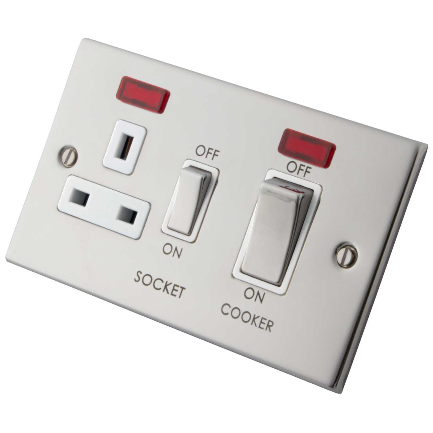 M2 Decorative 45A Cooker Control Unit with Neon Metal / White Insert ...