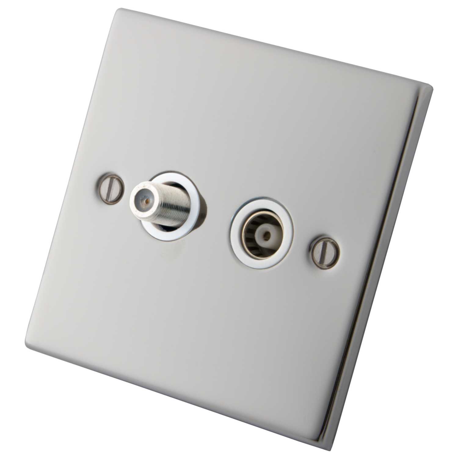 M2 Decorative 1 Gang Satellite and Coaxial Socket White Insert Polished ...