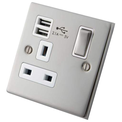 M2 Decorative 13A 1 Gang Switched Socket with Twin USB White Insert ...