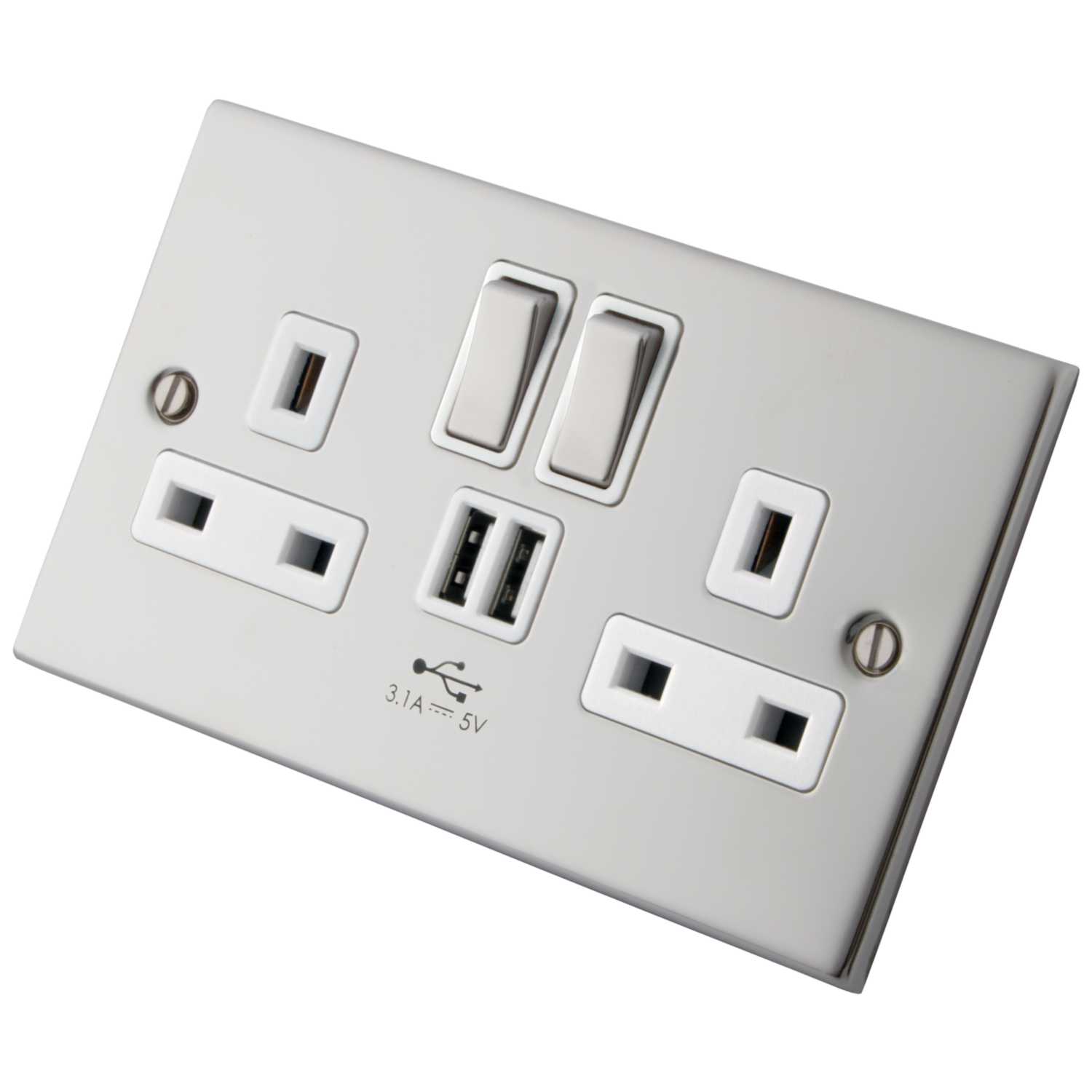 M2 Decorative 13A 2 Gang Switched Socket with Twin USB White Insert ...