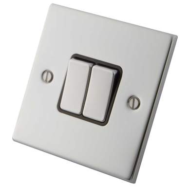 M2 Decorative 10A 2 Gang 2 Way Light Switch Metal / Black Insert ...