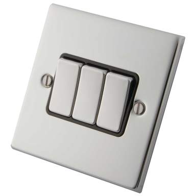 M2 Decorative 10A 3 Gang 2 Way Light Switch Metal / Black Insert ...