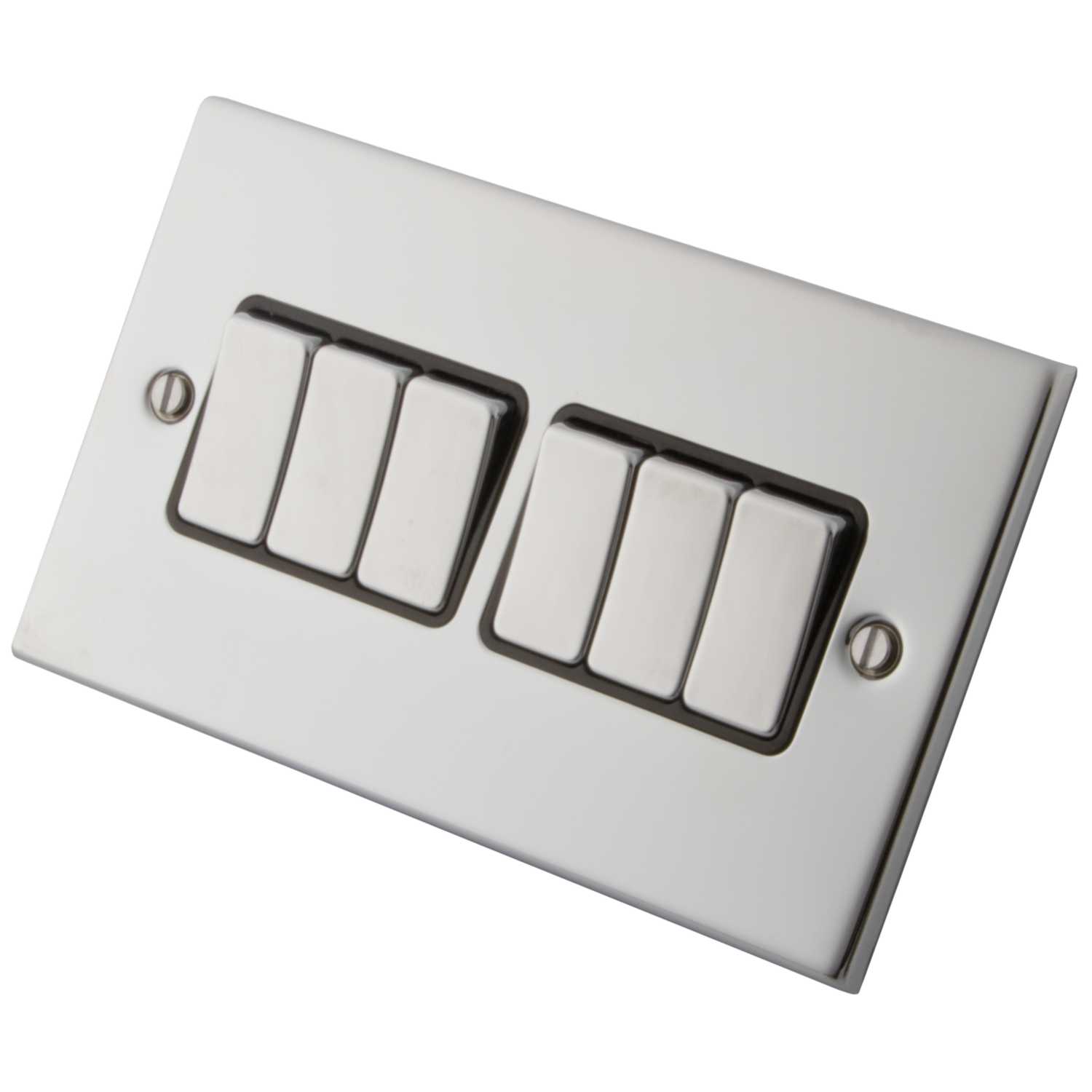 M2 Decorative 10A 6 Gang 2 Way Light Switch Metal / Black Insert ...
