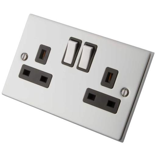 M2 Decorative 13A 2 Gang Switched Socket Metal / Black Insert Polished ...