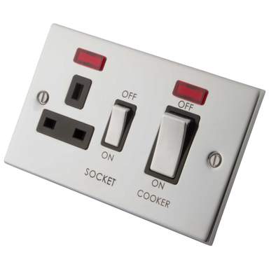 M2 Decorative 45A Cooker Control Unit with Neon Metal / Black Insert ...