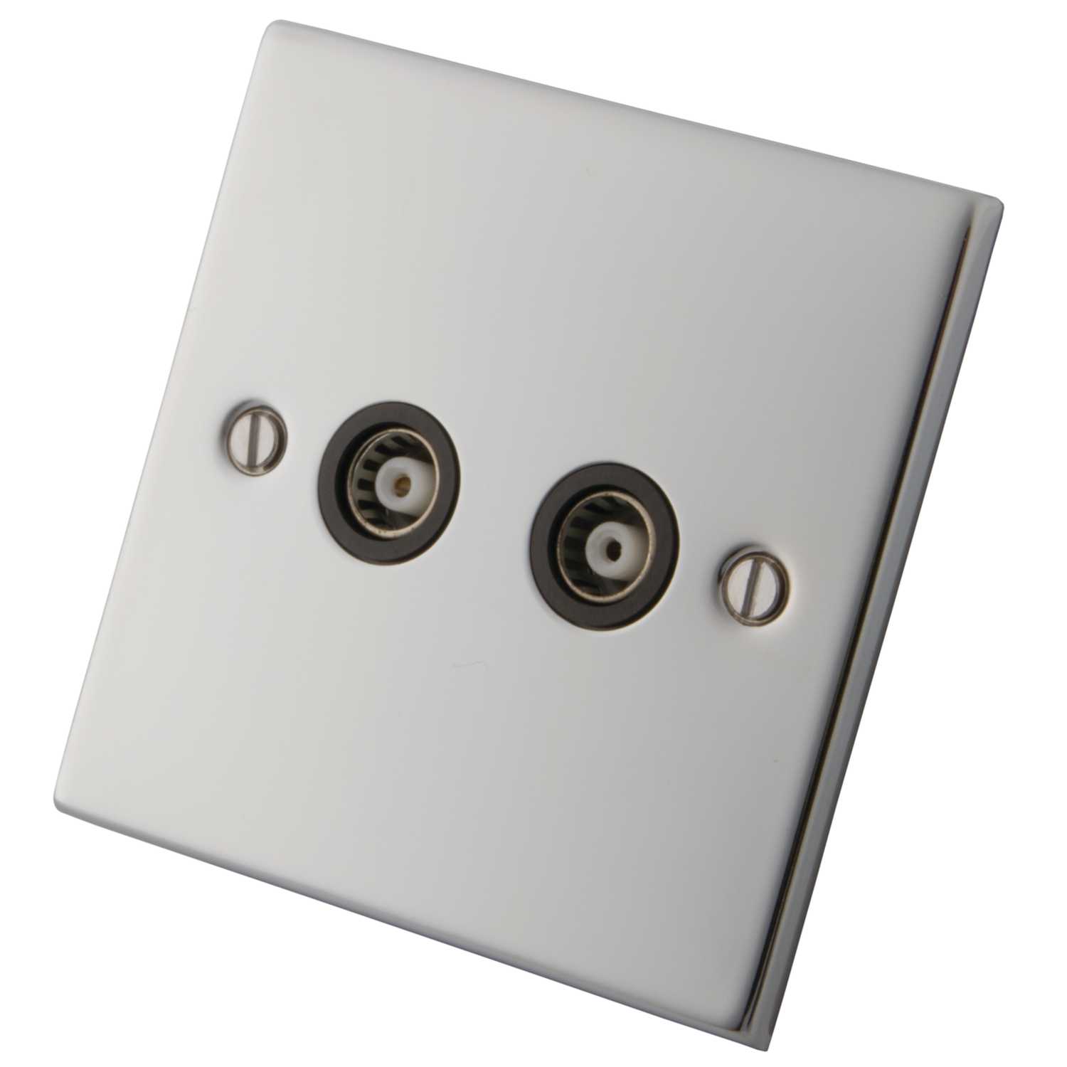 M2 Decorative 2 Gang Coaxial Socket Black Insert Polished Stainless ...