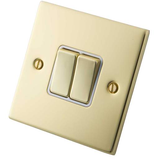 M2 Decorative 10A 2 Gang 2 Way Light Switch White Insert Polished Brass ...