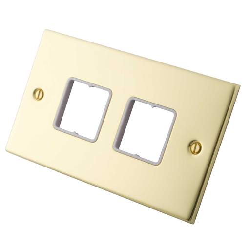 M2 Decorative 2 Gang 4 Module Front Plate White Insert Polished Brass ...