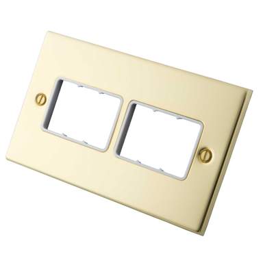M2 Decorative 2 Gang 6 Module Front Plate White Insert Polished Brass ...