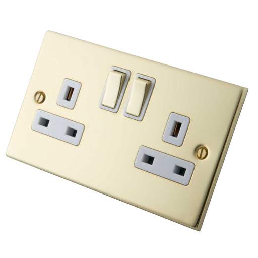 M2 Decorative 13A 2 Gang Double Switched Socket White Insert Polished ...