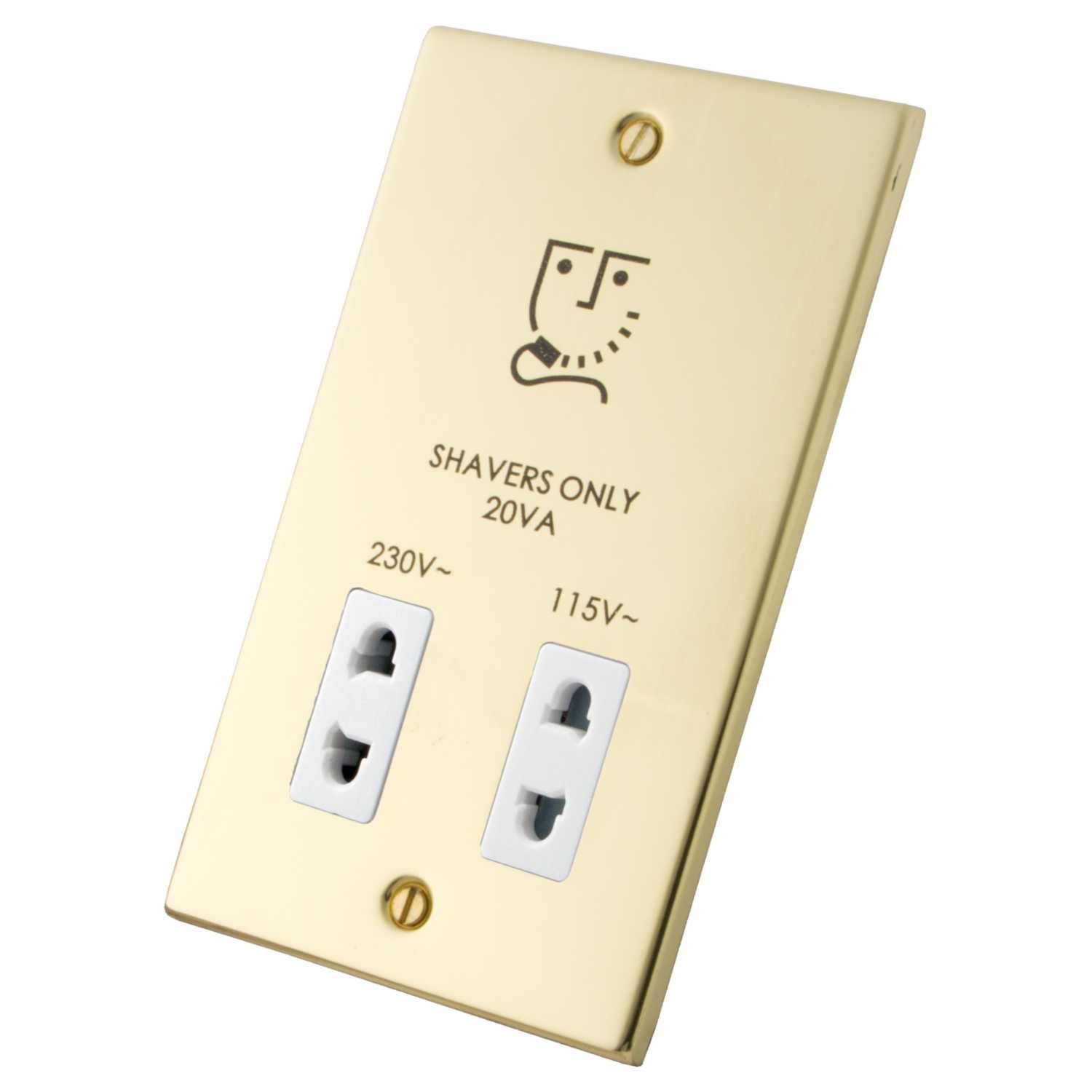 M2 Decorative Dual Voltage Shaver Socket White Insert Polished Brass ...