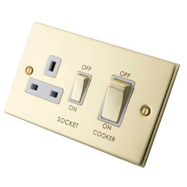 M2 Decorative 45A Cooker Control Unit White Insert Polished Brass (6051 ...