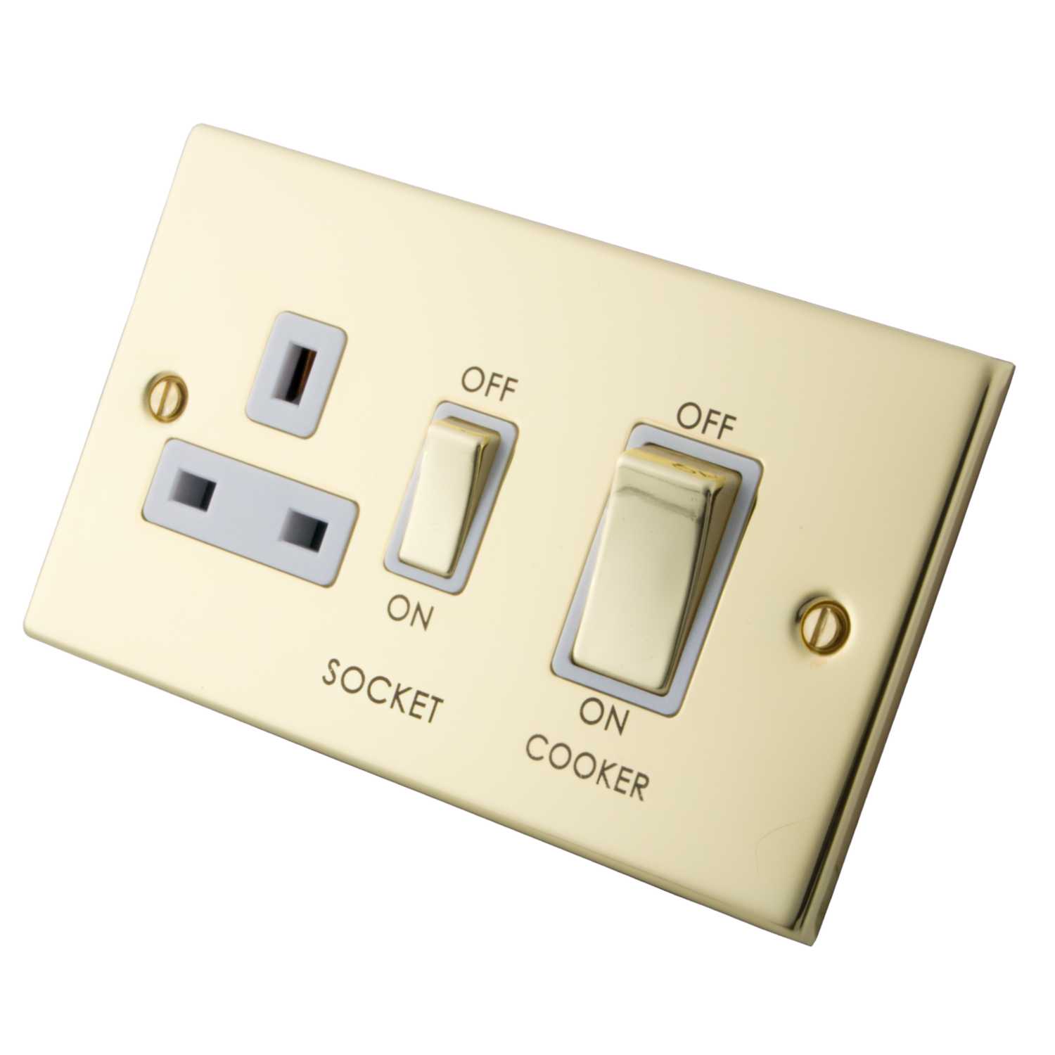 M2 Decorative 45A Cooker Control Unit White Insert Polished Brass (6051 ...
