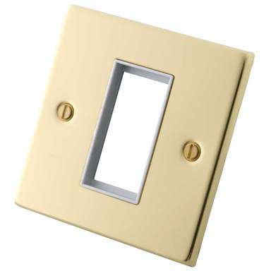 M2 Decorative 1 Gang 1 Module Front Plate White Insert Polished Brass ...